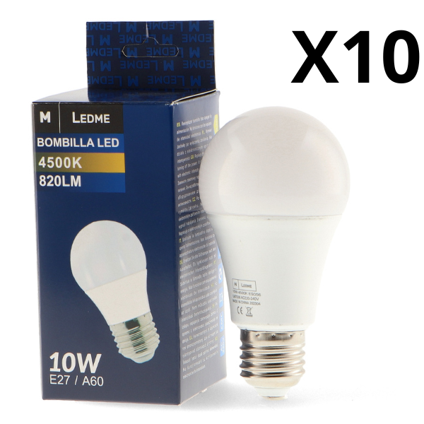 Pack de 10 Bombillas Led E27 A60 10W
