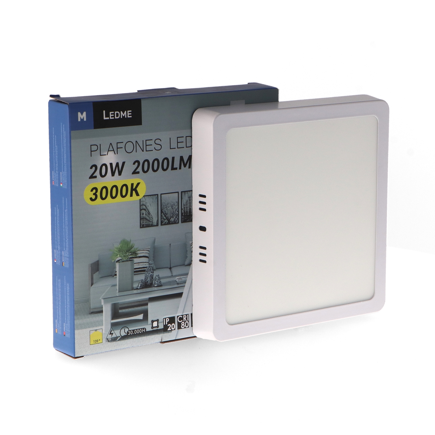 Downlight LED Superficie Cuadrado 20W Blanco